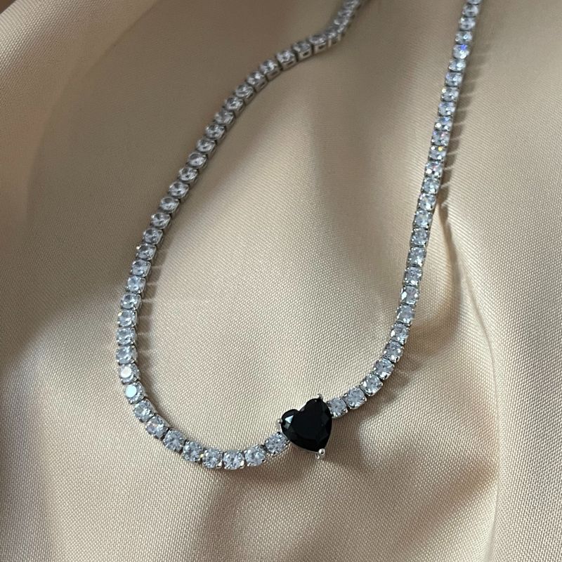 Colier tennis cu pietre zirconiu 3 mm - inima albastru